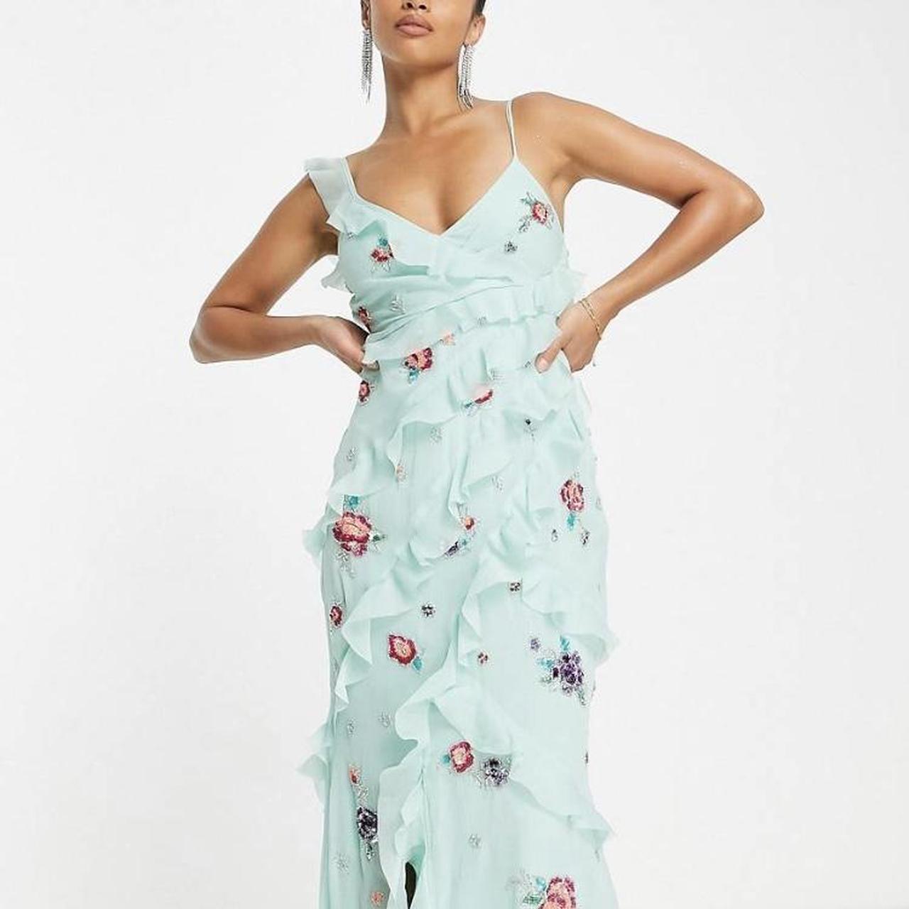 Asos Design Bias Cut Maxi Dress With Ruffle Detail Depop