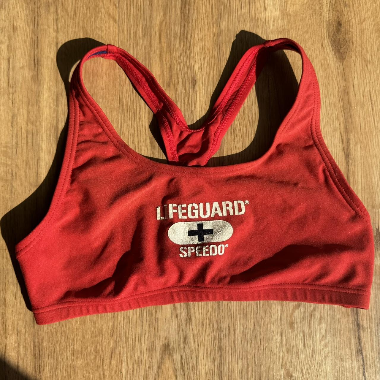 Red Lifeguard Speedo Bikini Top Racerback, print is... - Depop