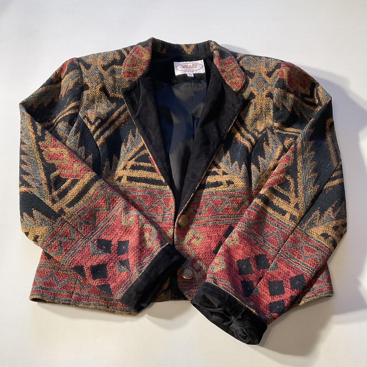 Southwestern-inspired black and multi-coloured wool... - Depop