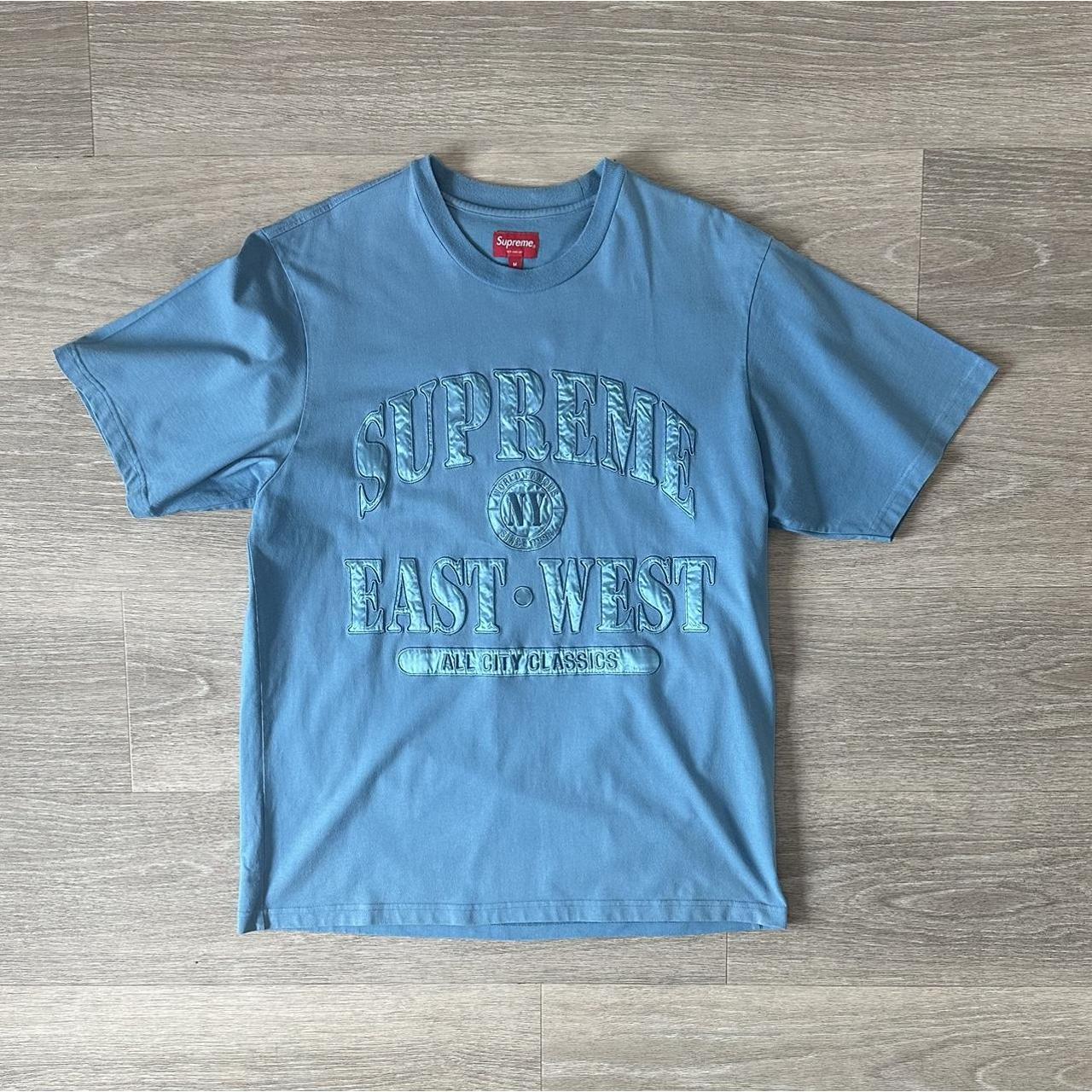 SUPREME TSHIRT Supreme east west tee blue size... - Depop