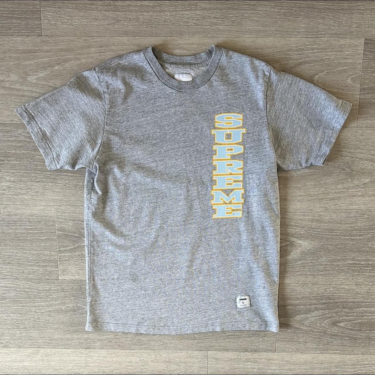 SUPREME TSHIRT Supreme vertical logo tee grey size... - Depop