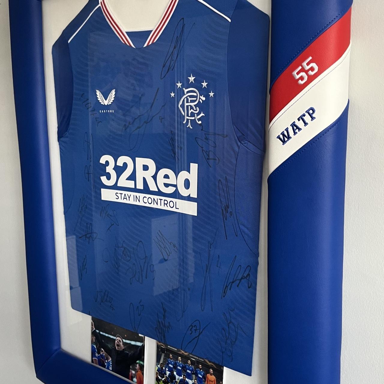 Rangers Fc signed T-Shirt in blue leather canvas,... - Depop