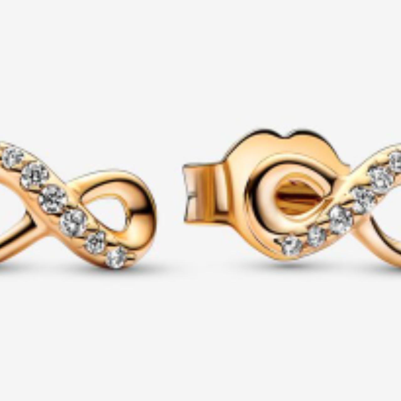 Pandora Sparkling Infinity Stud Earrings, gold... - Depop