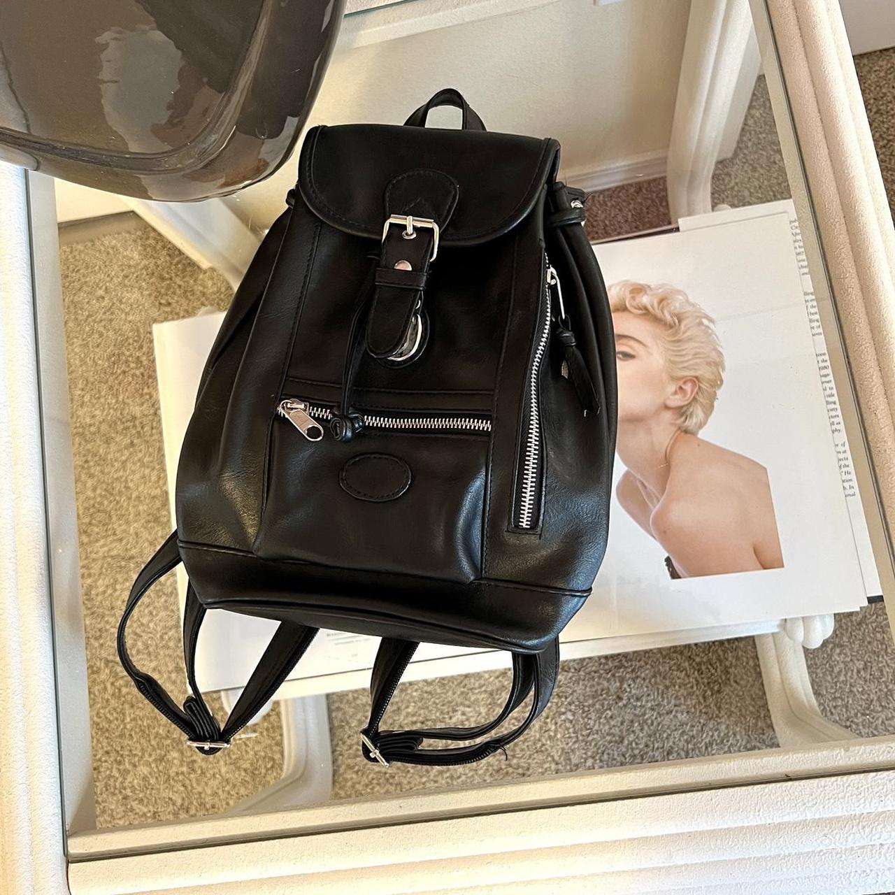 Vintage Black Faux Leather Mini Backpack... - Depop