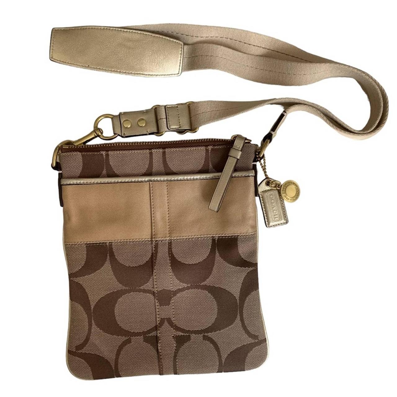 Coach Tan Brown Signature Logo Crossbody Bag NWOT... - Depop