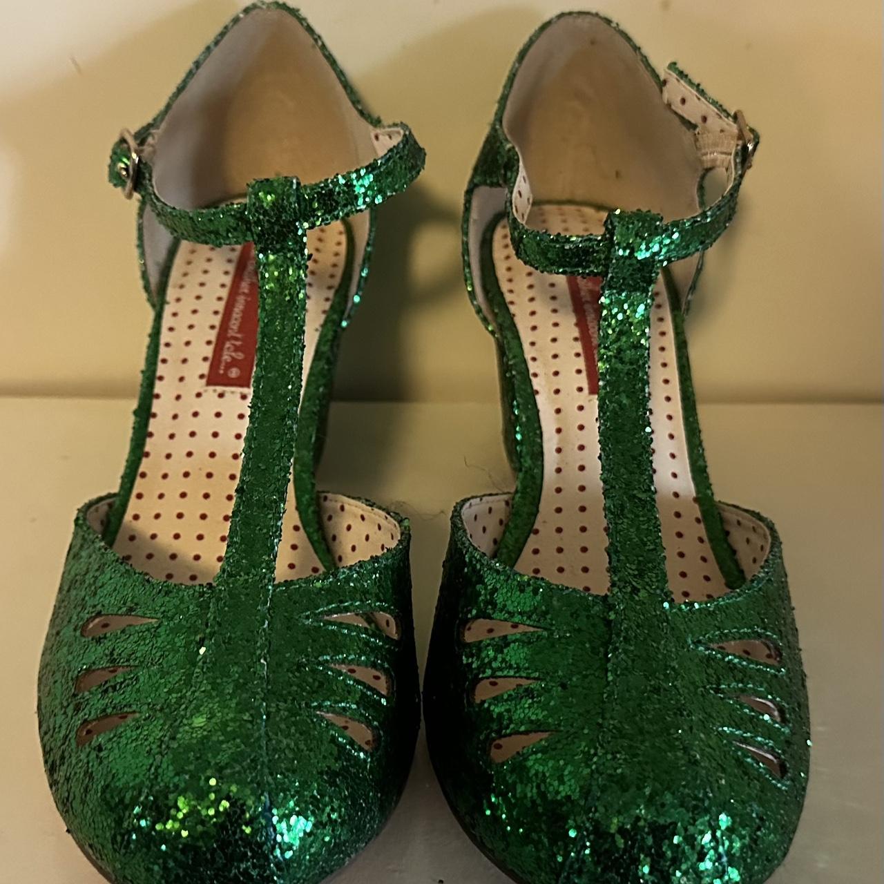BAIT Robbie Sparkle Glitter Heels - Green - Size... - Depop