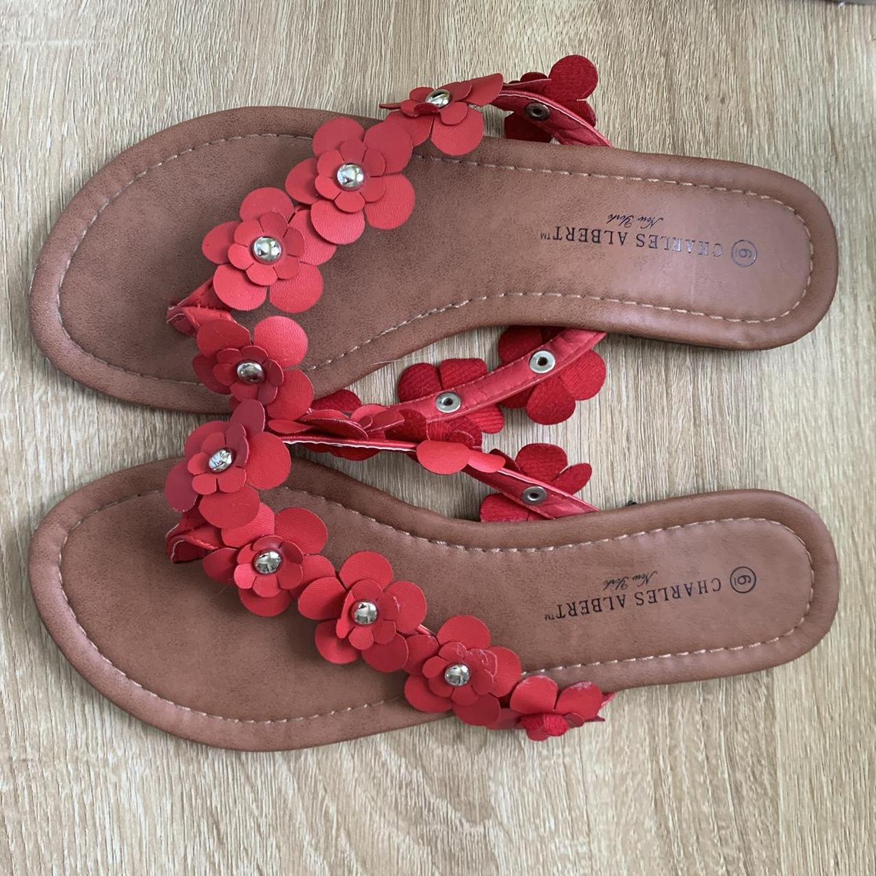 Cute red floral sandals. Only worn once size: 6 but... - Depop
