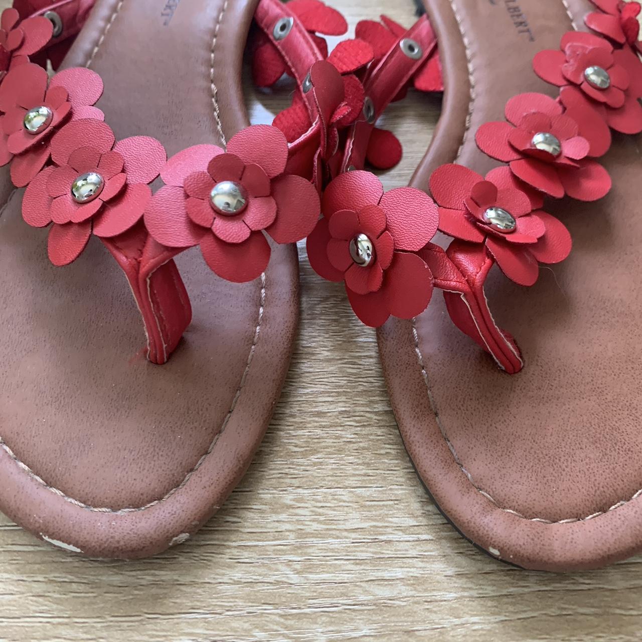 Cute red floral sandals. Only worn once size: 6 but... - Depop