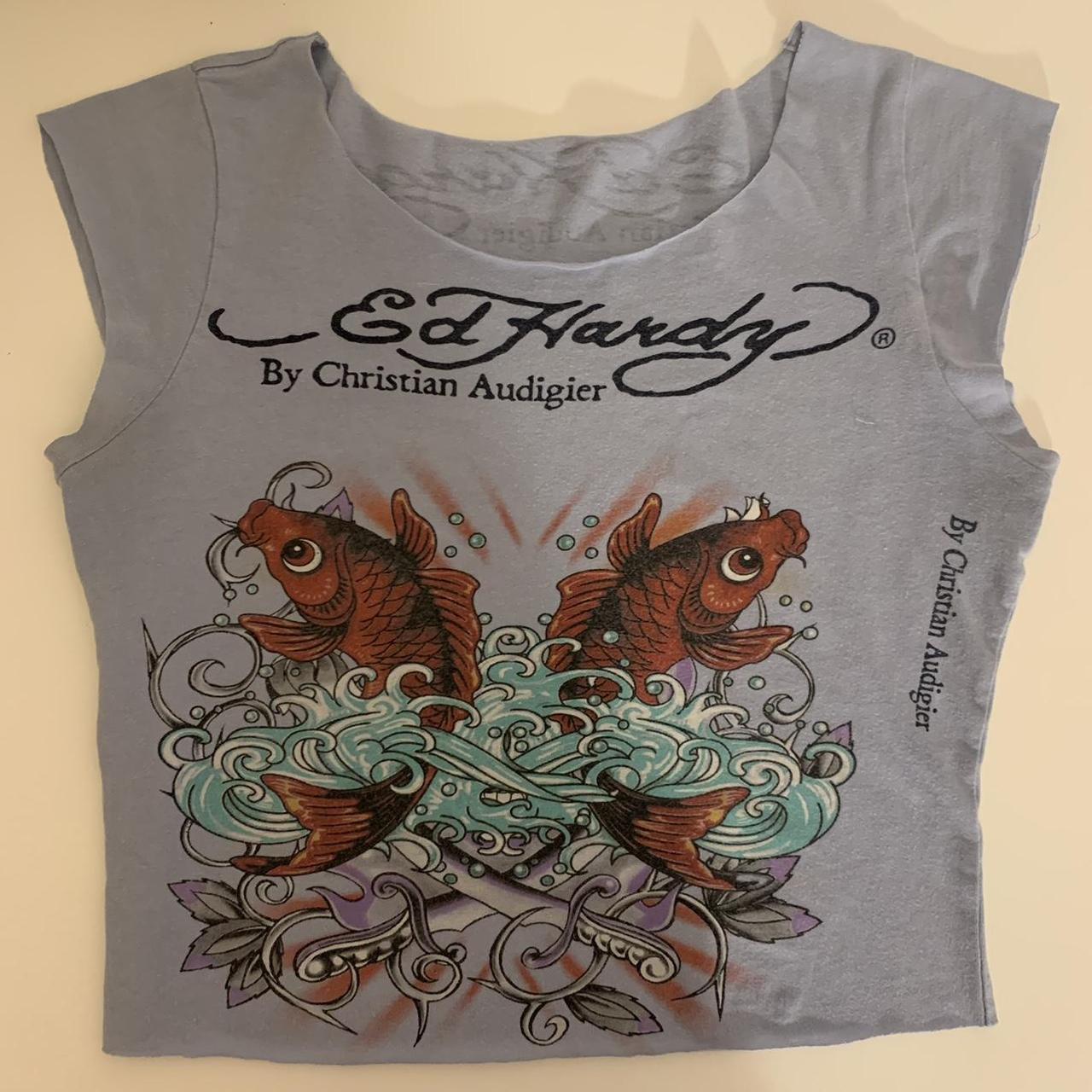 RARE Ed Hardy fish baby tee message before buying... - Depop