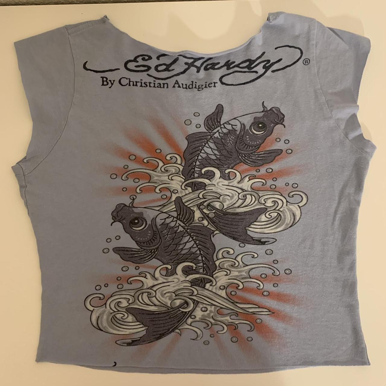RARE Ed Hardy fish baby tee message before buying... - Depop