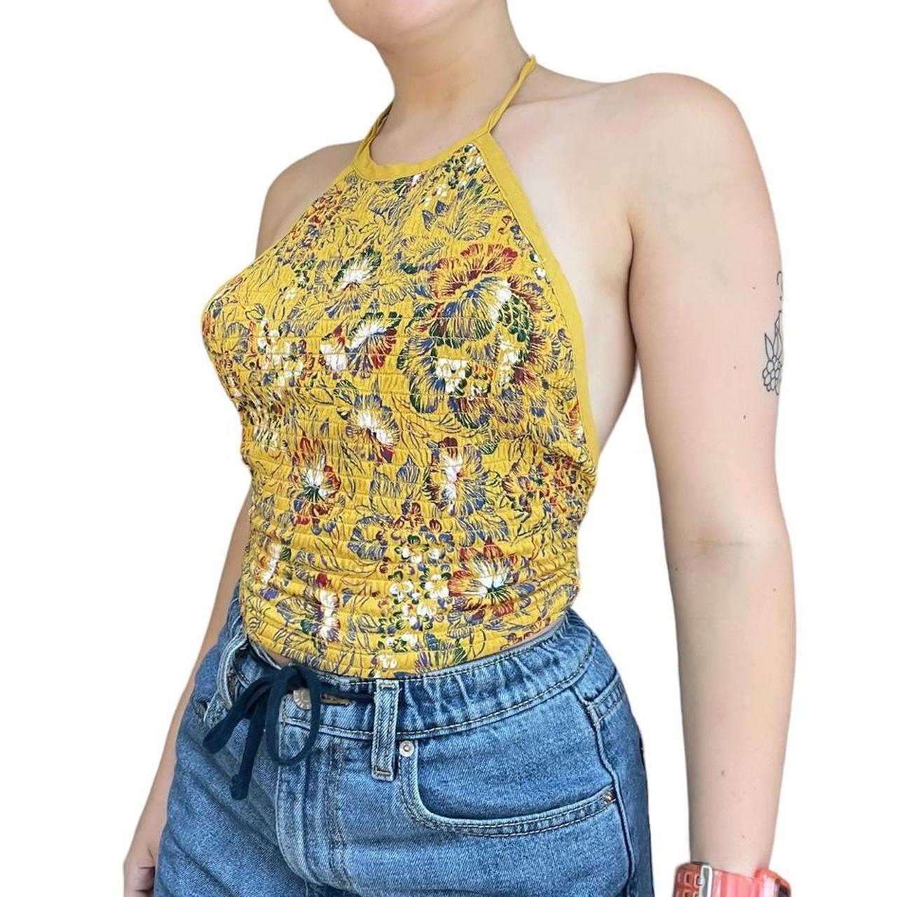 open-back oasis smocked halter top womens size... - Depop