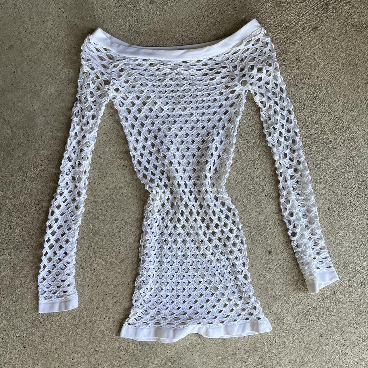 White mesh fishnet long sleeve top Size:... - Depop