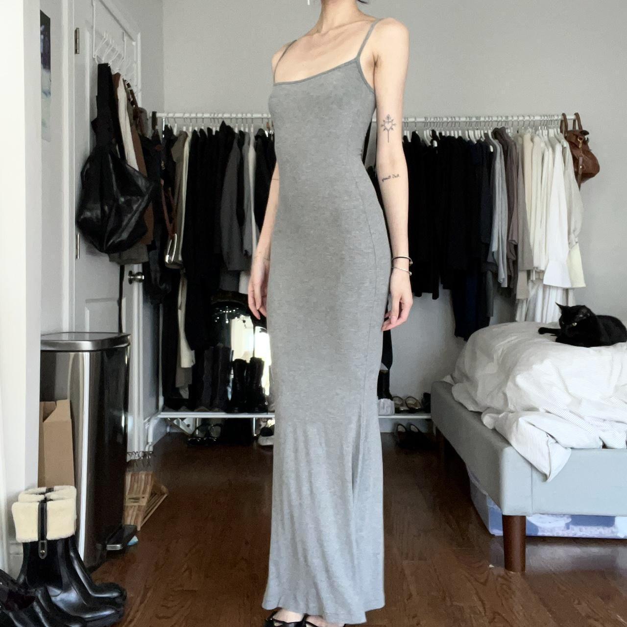 Skims soft grey bodycon maxi lounge dress Small... | Depop
