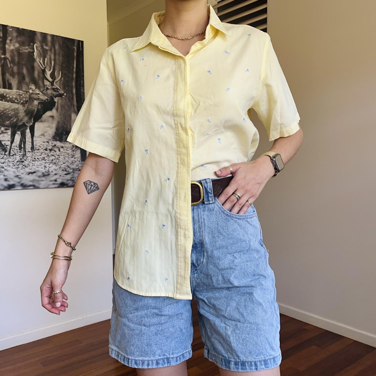 Vintage pastel yellow embroidered button up. 100%... - Depop