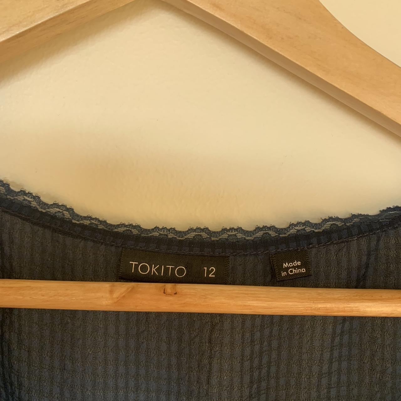 Sheer navy blue Tokito top with beautiful check,... - Depop