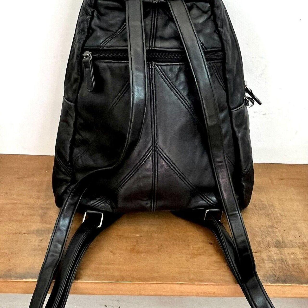 Vintage 1980s Black Leather Patchwork Style Backpack... - Depop