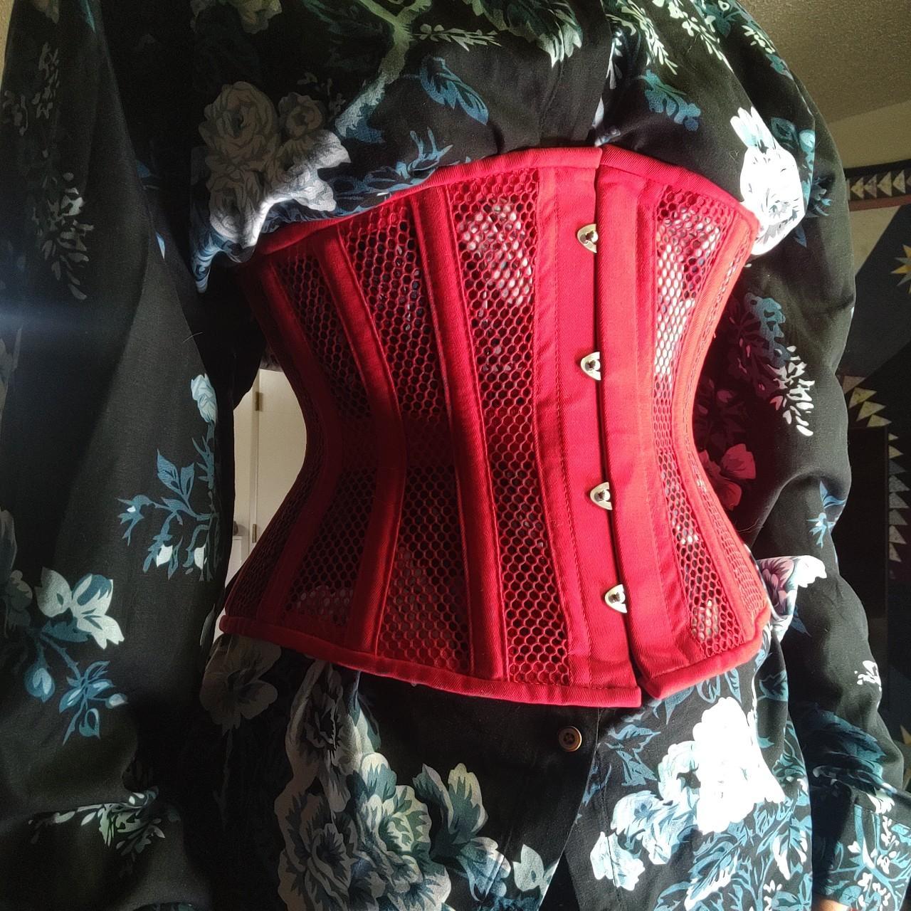 Red mesh under bust corset from orchard corset Size... - Depop