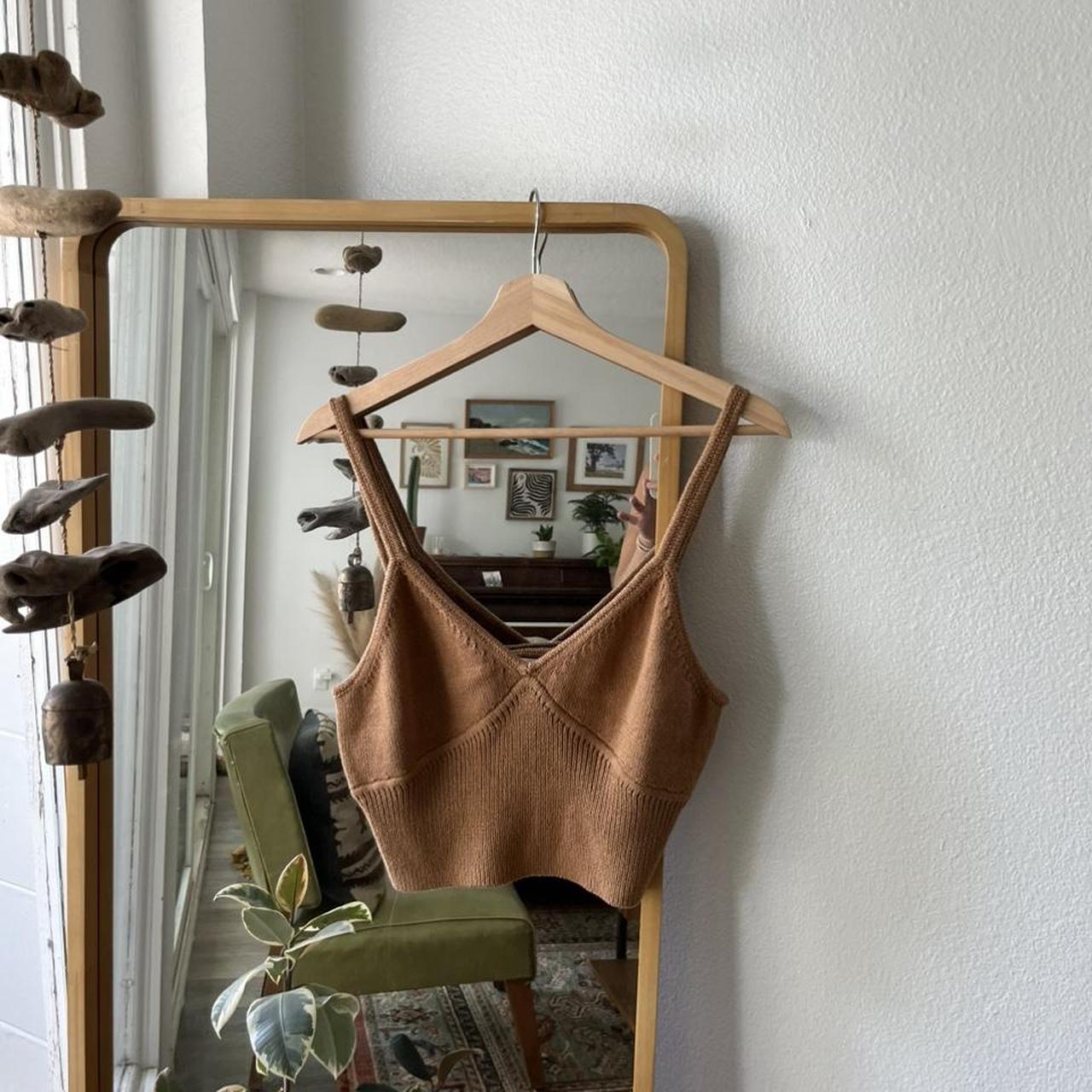 Reformation Women's Brown and Tan Crop-top | Depop
