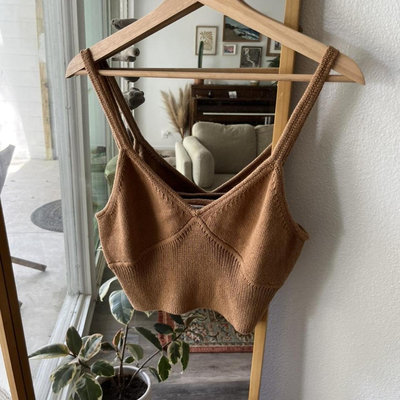 Reformation Women's Brown and Tan Crop-top | Depop