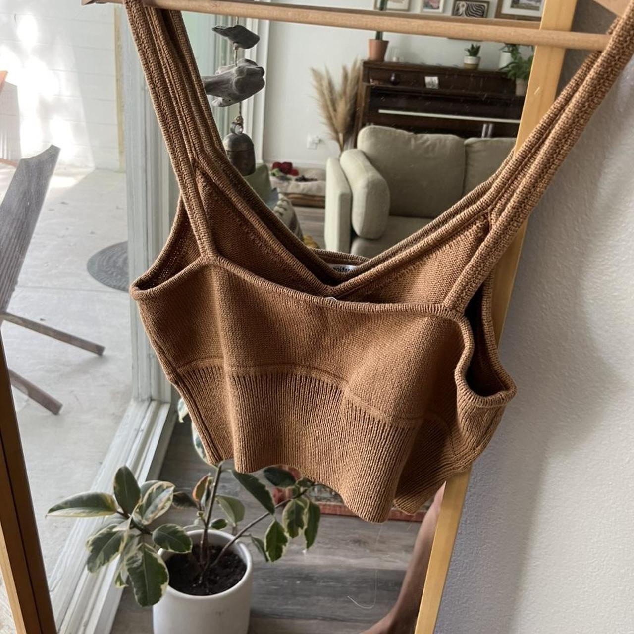 Reformation Women's Brown and Tan Crop-top | Depop