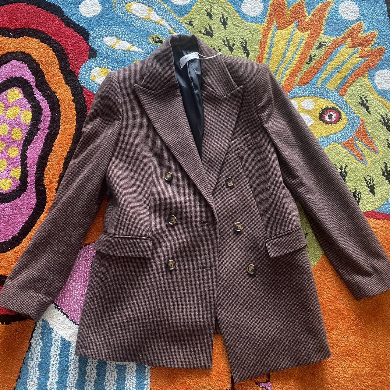 Mango oversized brown check jacket blazer Size... - Depop