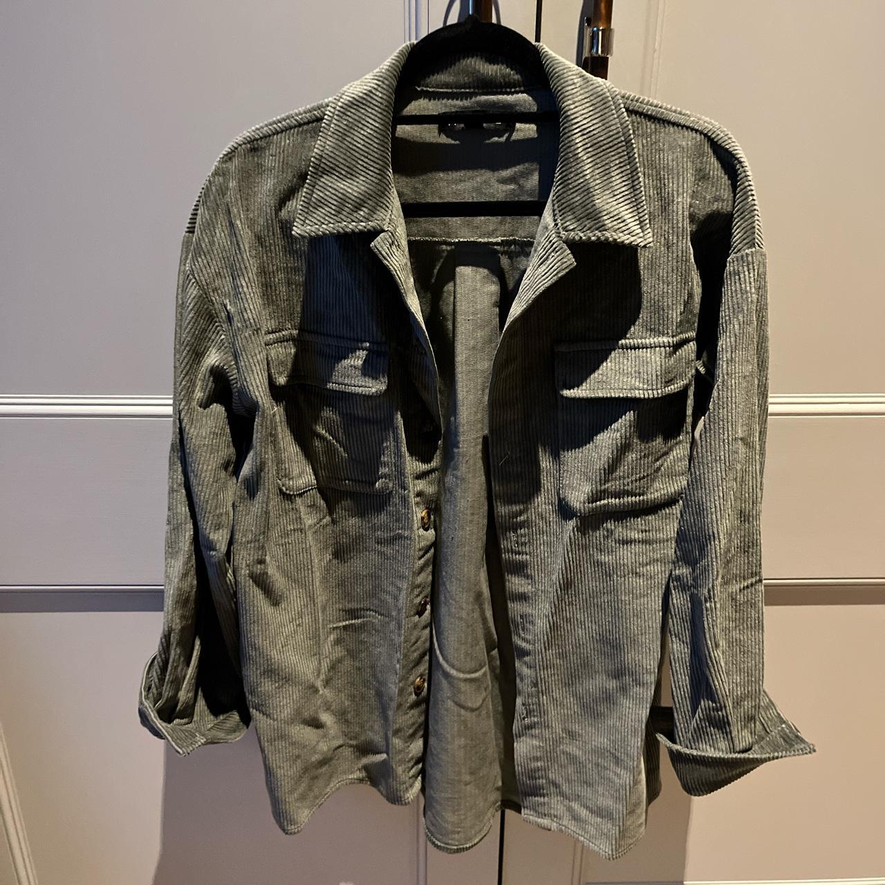 Motel olive green wide cord shacket with pretty horn... - Depop