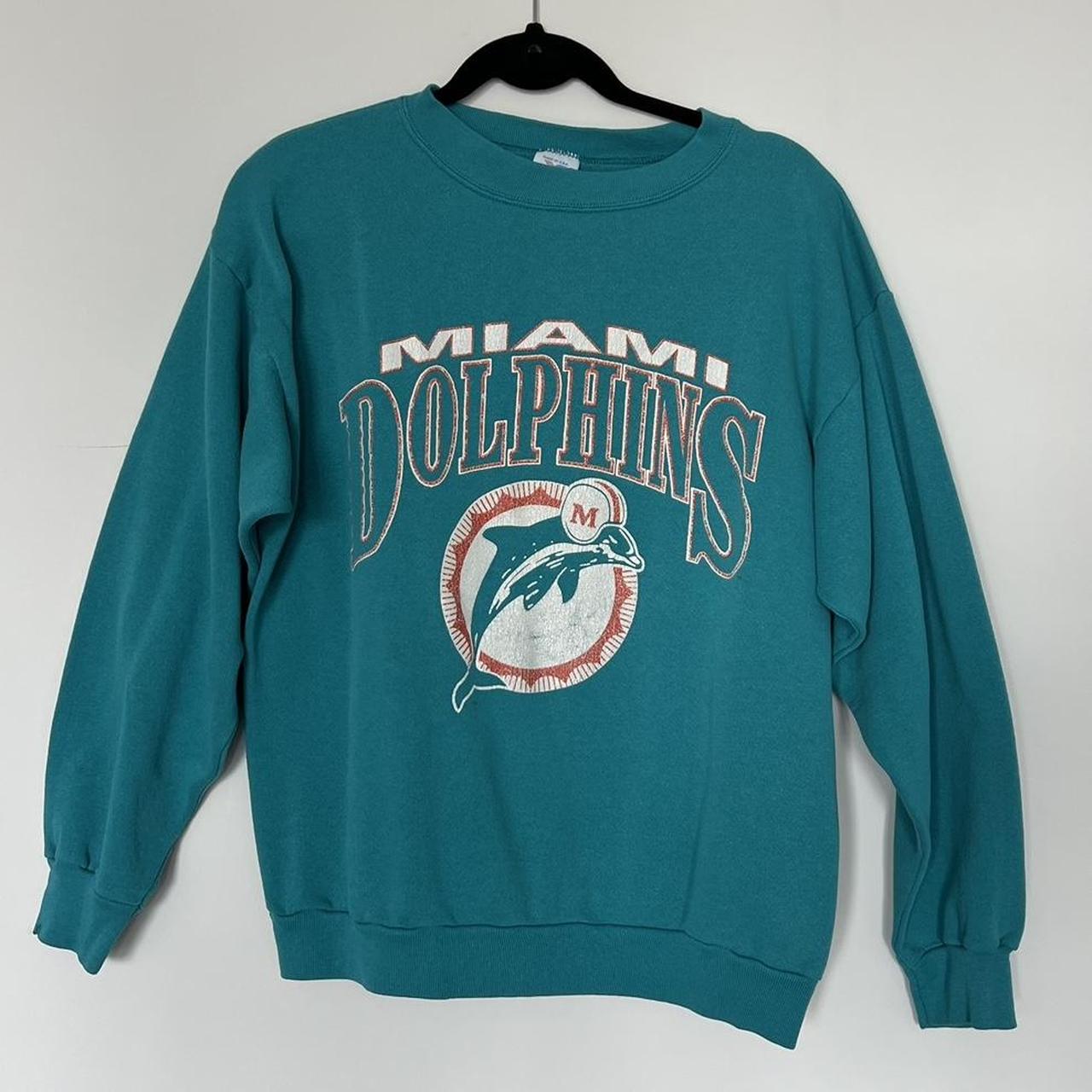 vintage miami dolphins crew-neck sweatshirt - fits... - Depop