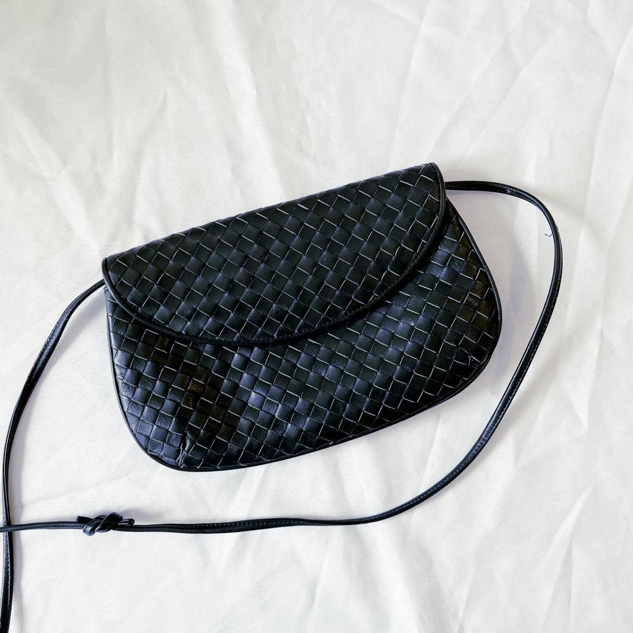 vintage navy blue woven leather crossbody bag •... - Depop