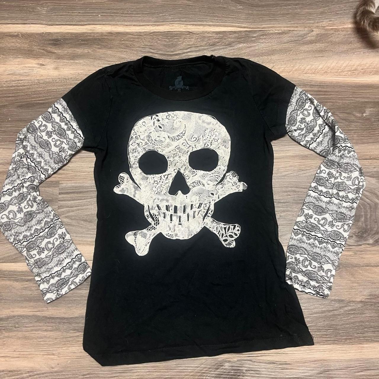 Halloween Grunge Emo Scene Long Sleeve Skull Lace... | Depop