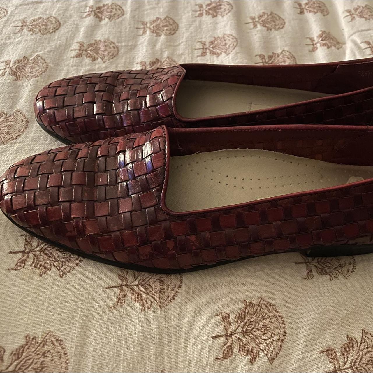 Vintage Deep Red Leather Woven Loafer Flats. Made in... - Depop