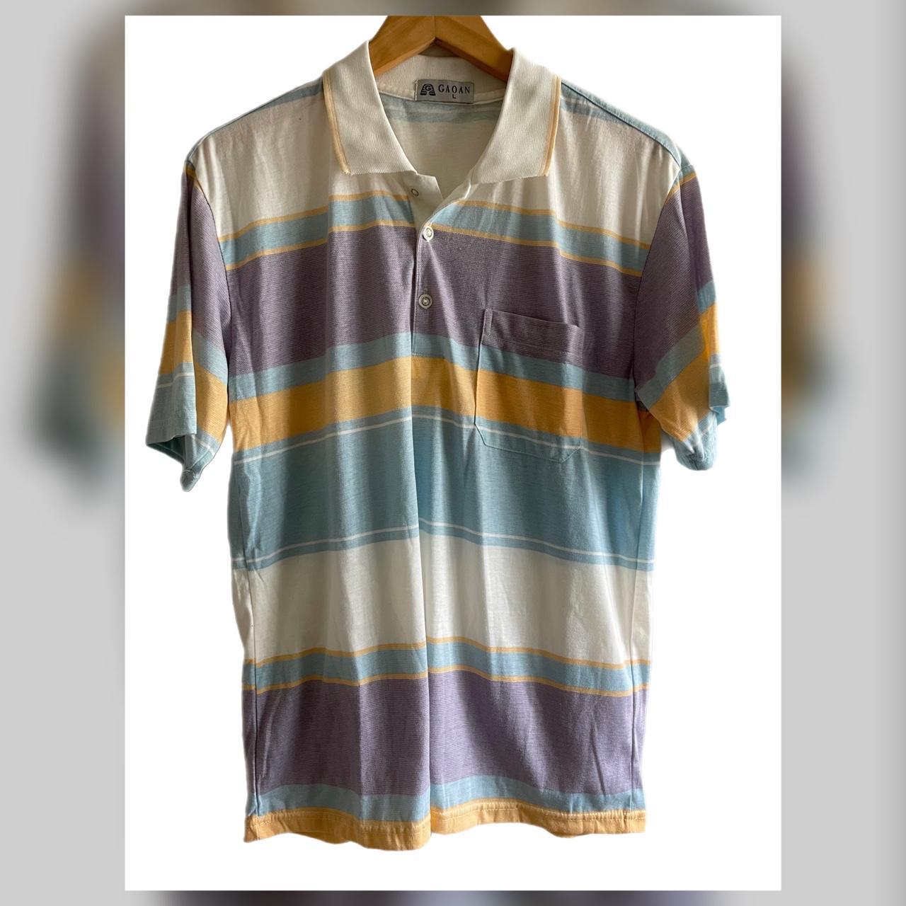 Men’s multicolor striped polo shirt with breathable... - Depop