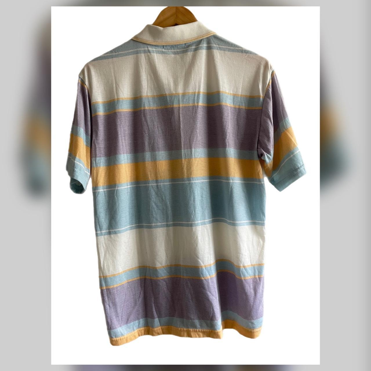Men’s multicolor striped polo shirt with breathable... - Depop