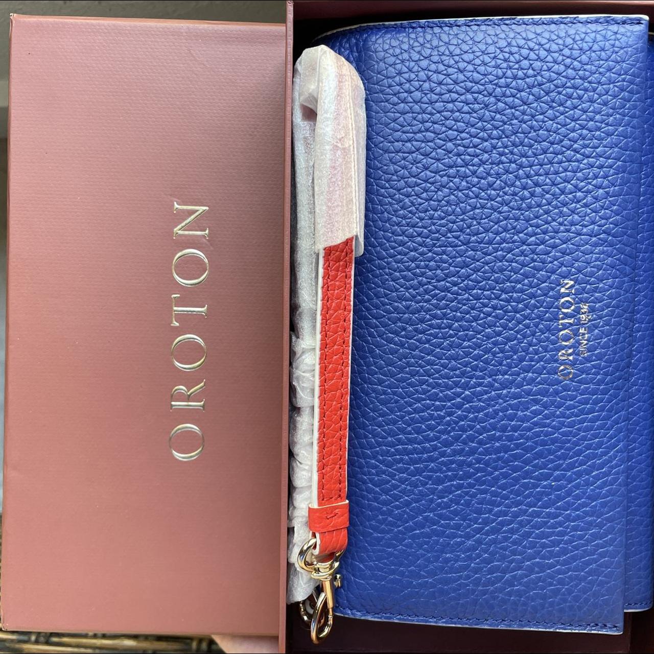 Blue Leather Oroton wallet Still in box with... - Depop