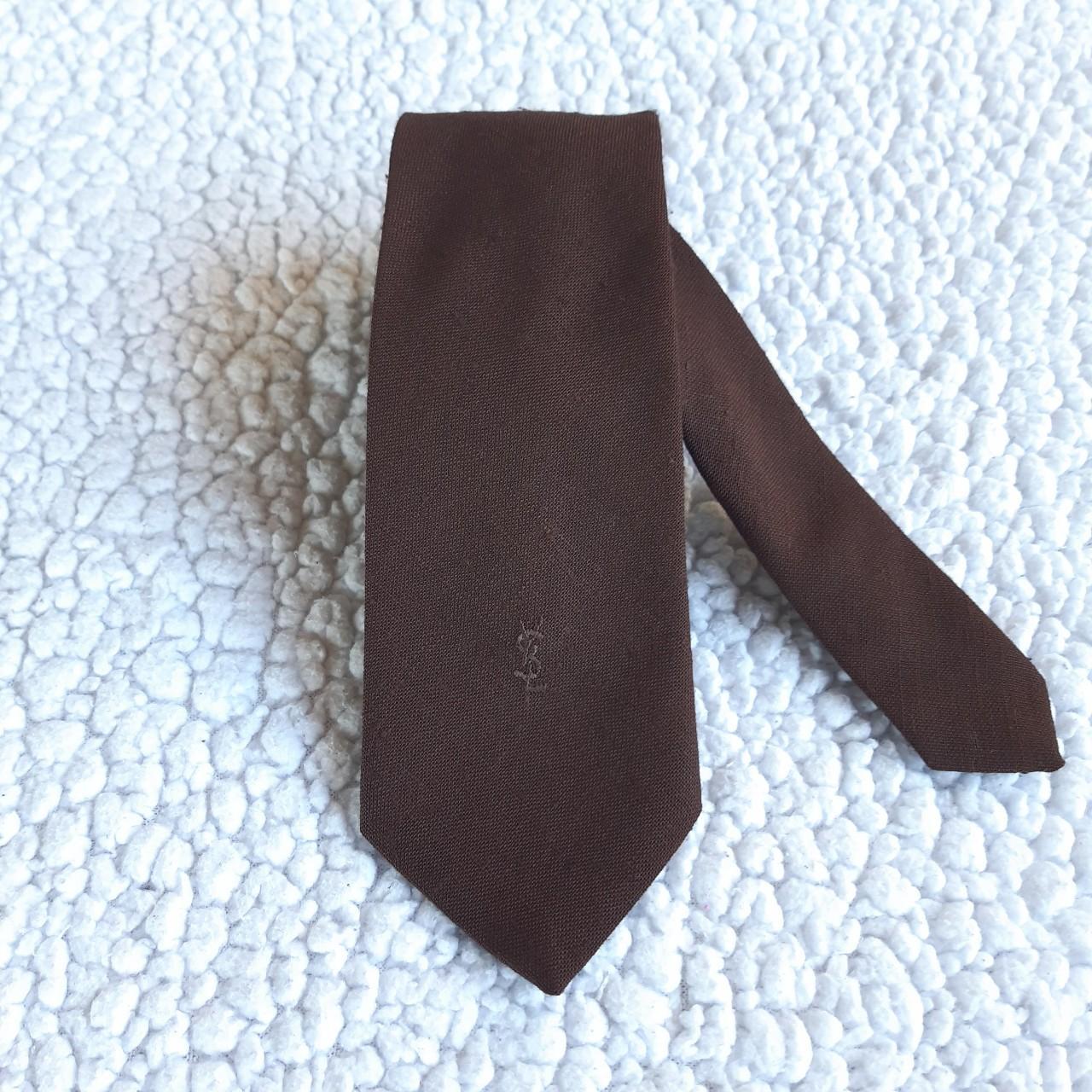 Vintage YSL monogram brown tweed skinny men's tie... - Depop