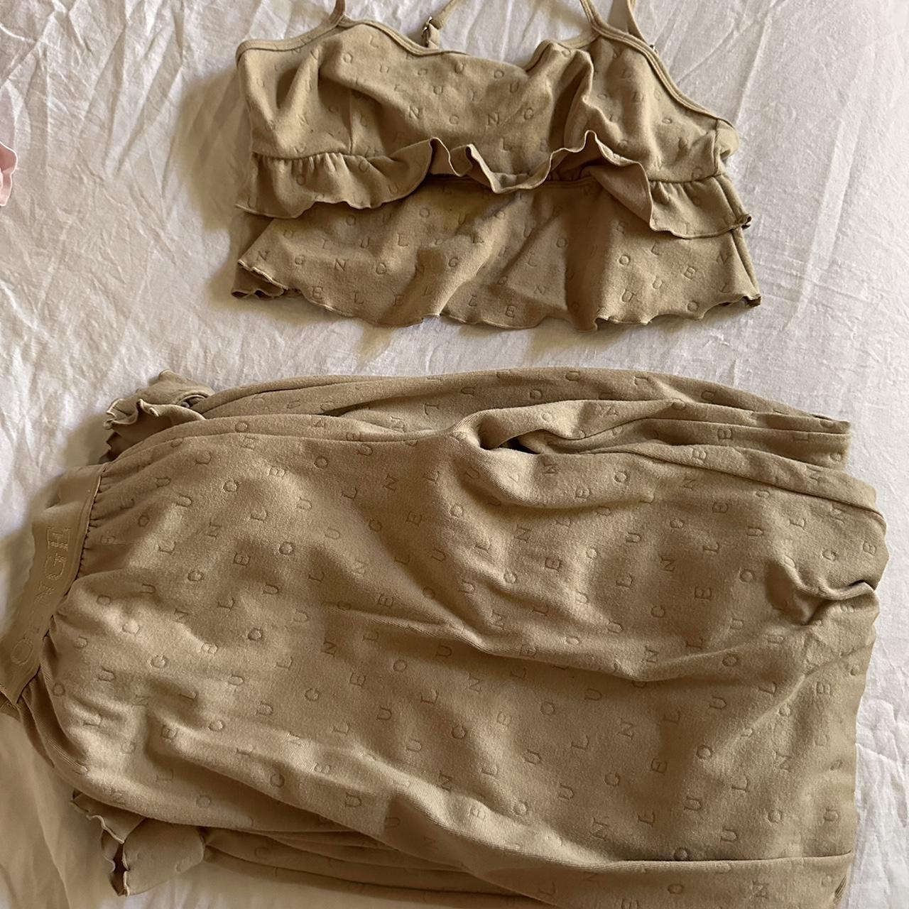 Beige coloured lounge pajama set Top and pants... - Depop