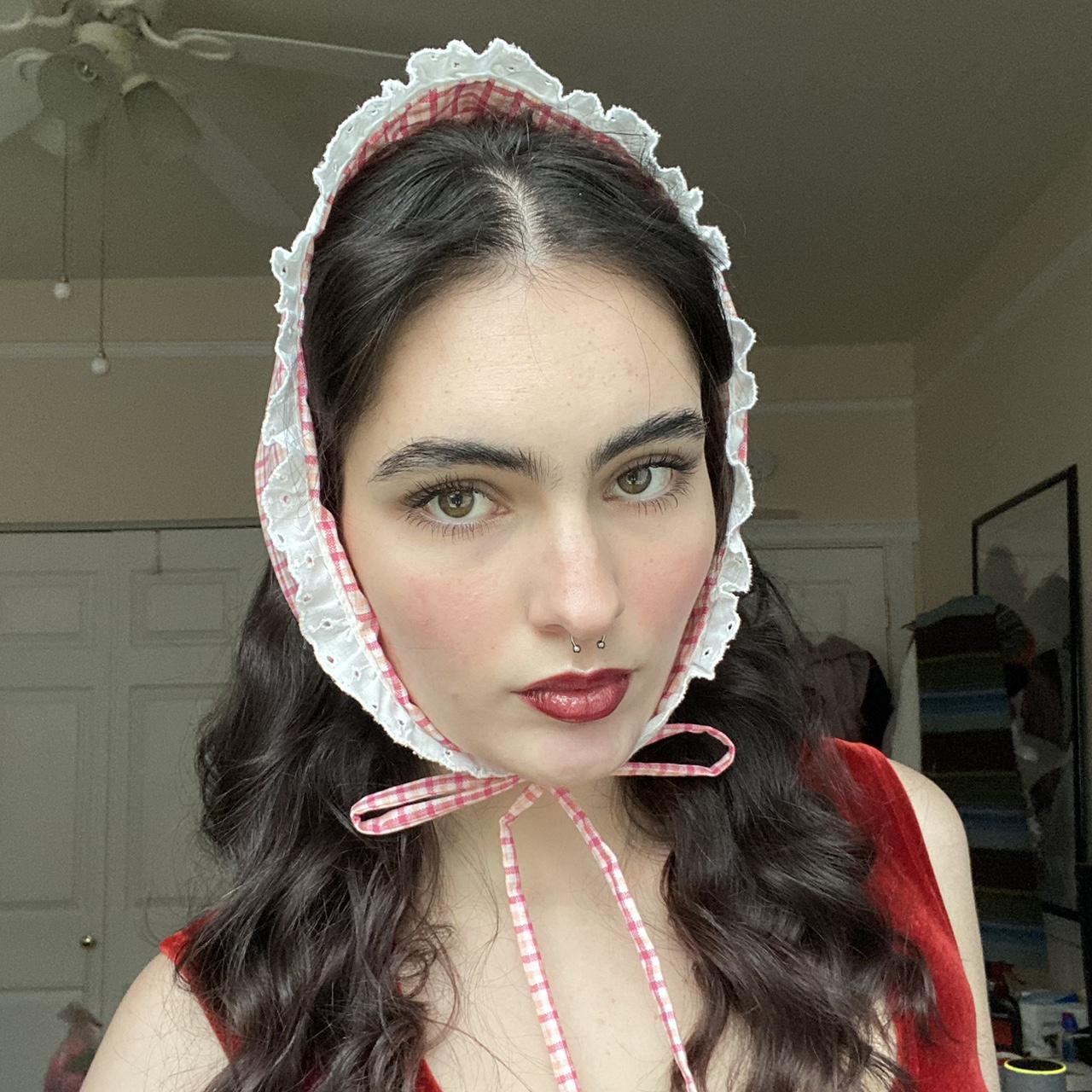 Lacey trim plaid bonnet hand made by me! Live out... | Depop