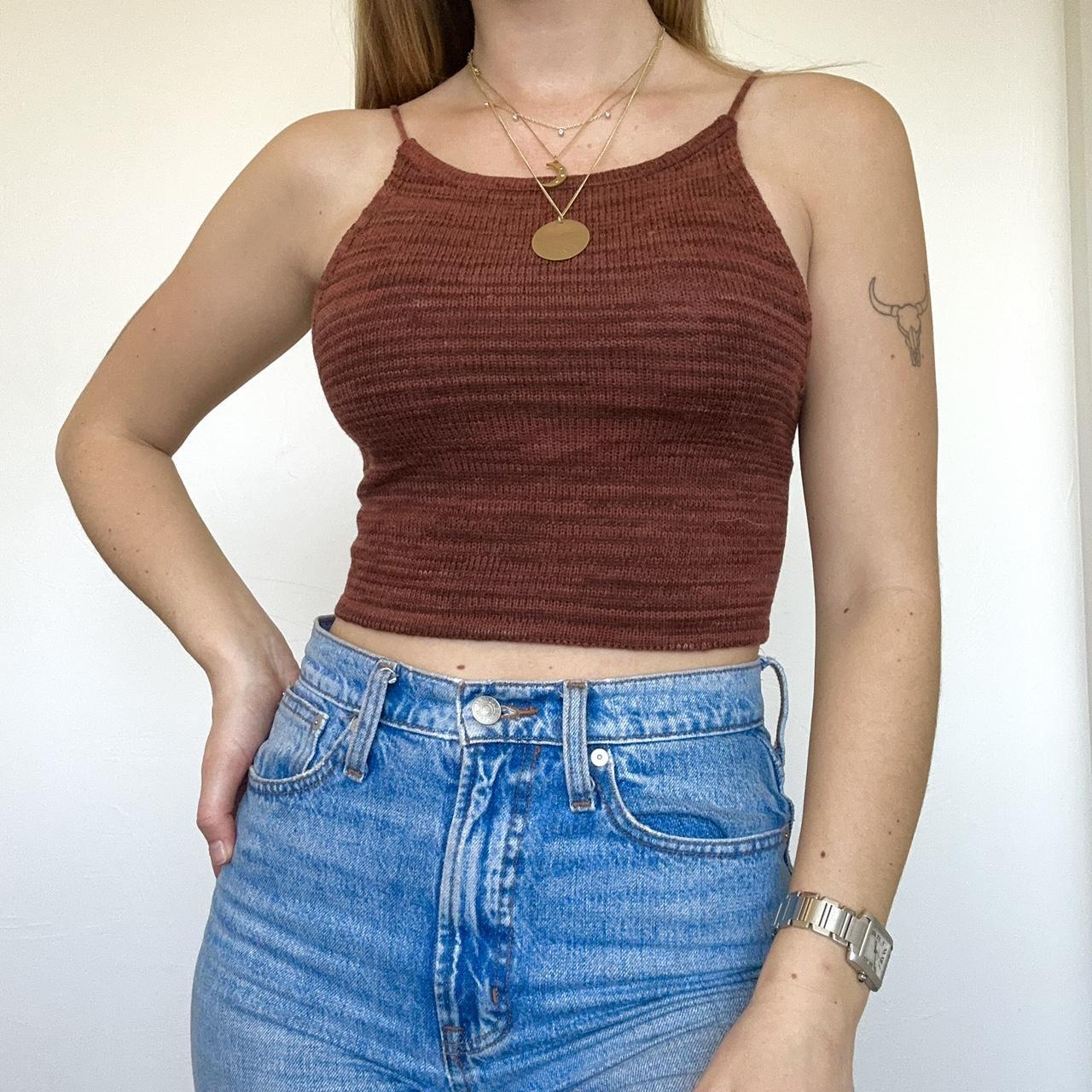 Small knitted tie back crop top - Depop