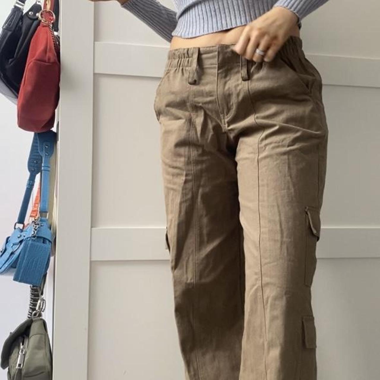 motel rocks cargo trousers in a khaki brown so cute... - Depop