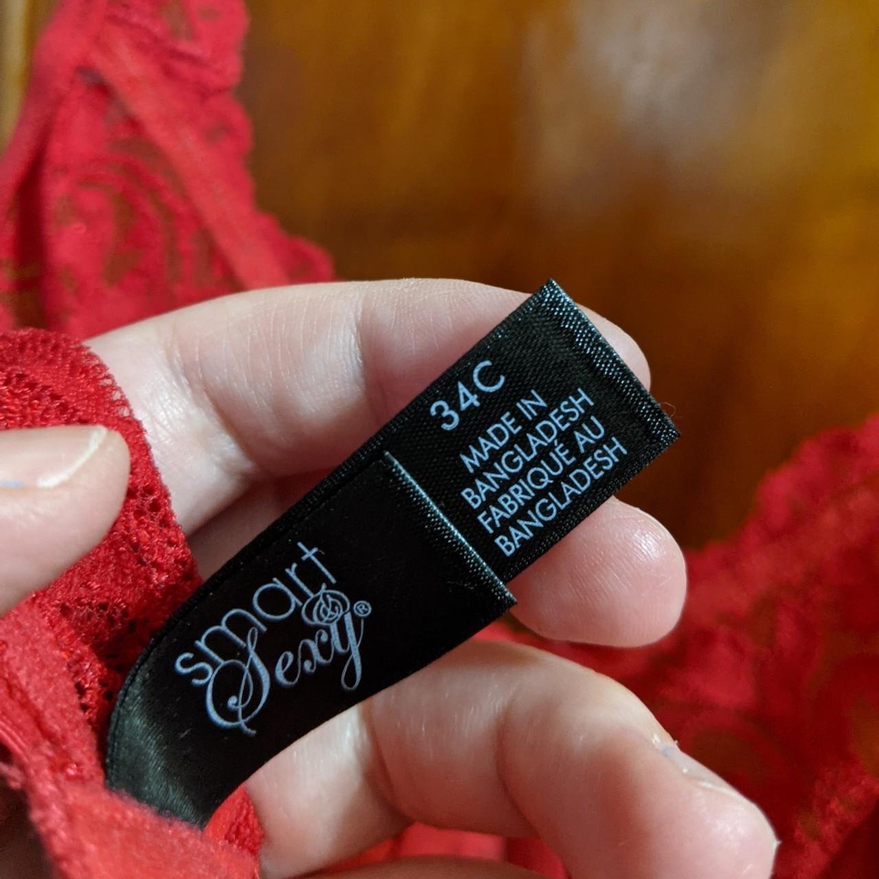 pretty red lacey sheer bra with gem accent never... - Depop