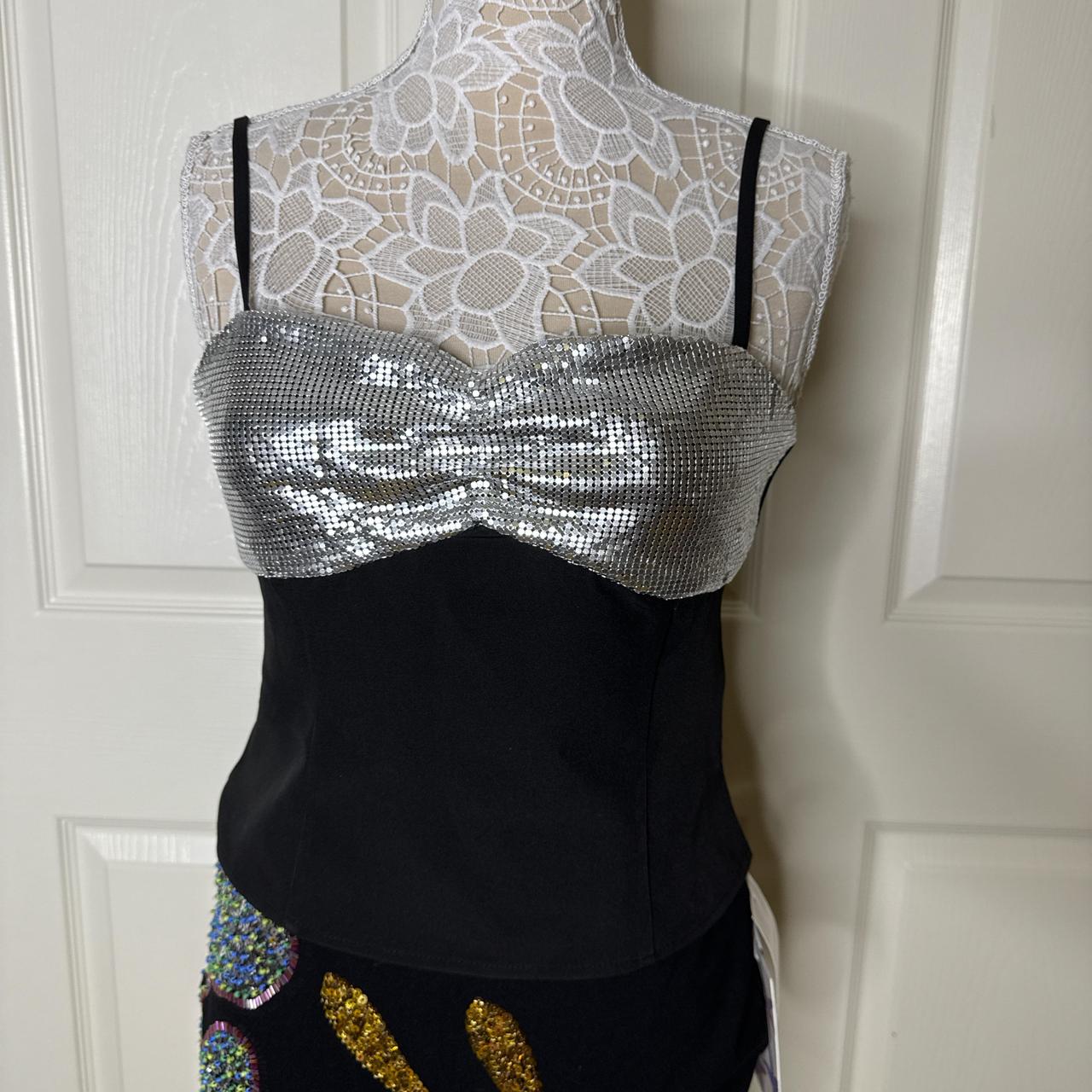 Black and silver metal sequin chain link top. feels... | Depop