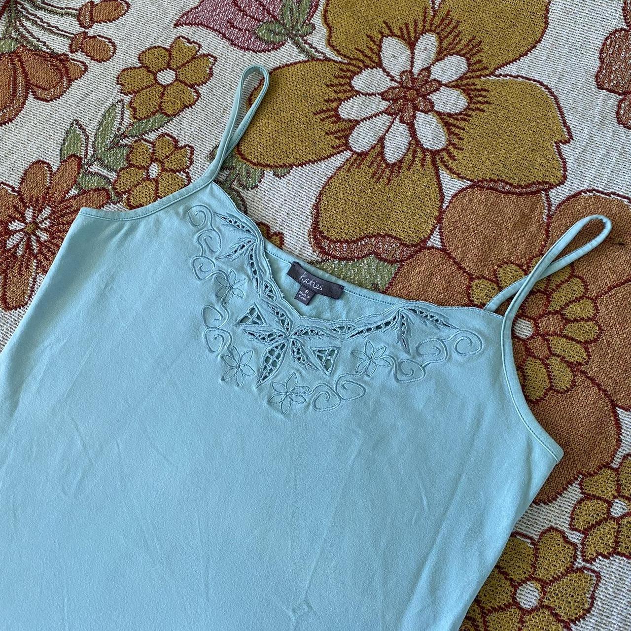 Vintage singlet Embroidered and cut out neckline... - Depop