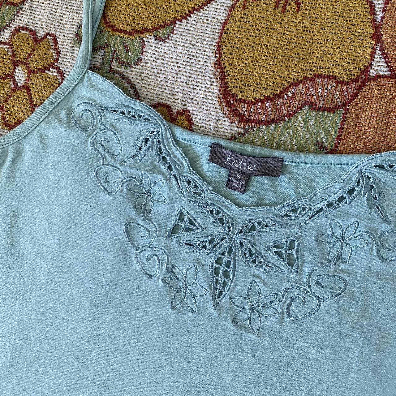 Vintage singlet Embroidered and cut out neckline... - Depop