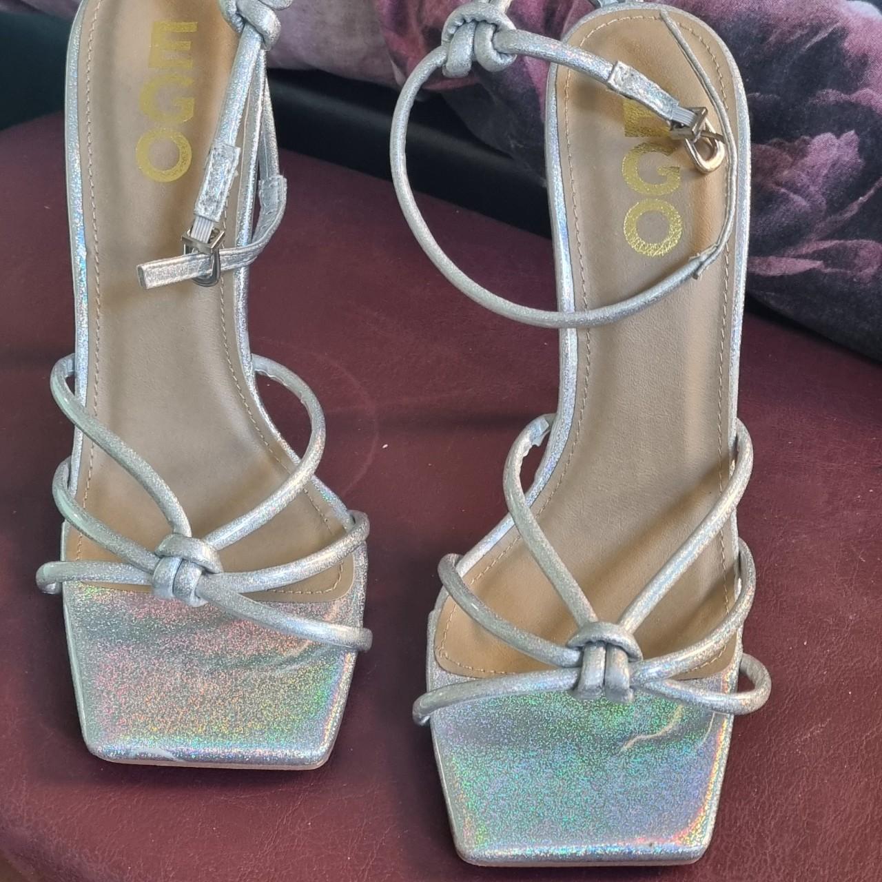 EGO silver glitter holographic stiletto heel strappy... - Depop