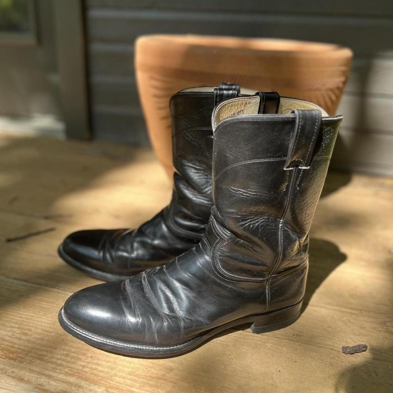 Authentic vintage men's Justin Boots black ropers.... - Depop