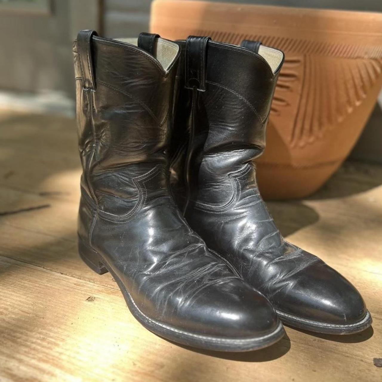 Authentic vintage men's Justin Boots black ropers.... - Depop