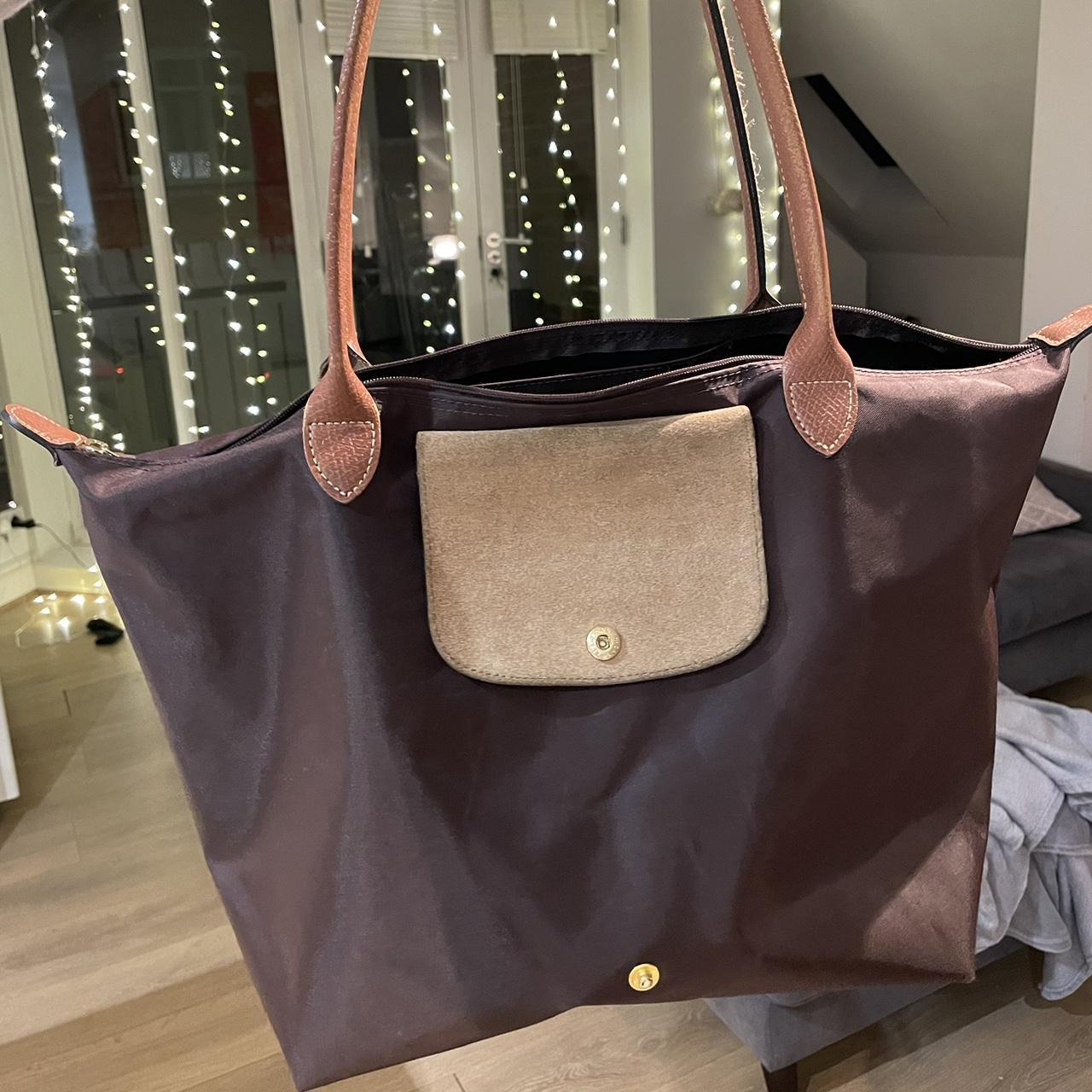 Brown longchamp bag with long handle in the larger... - Depop