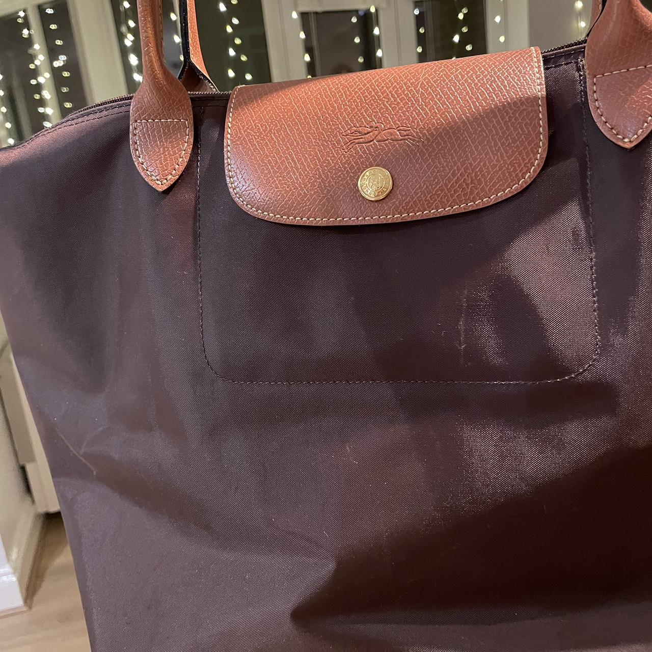 Brown longchamp bag with long handle in the larger... - Depop