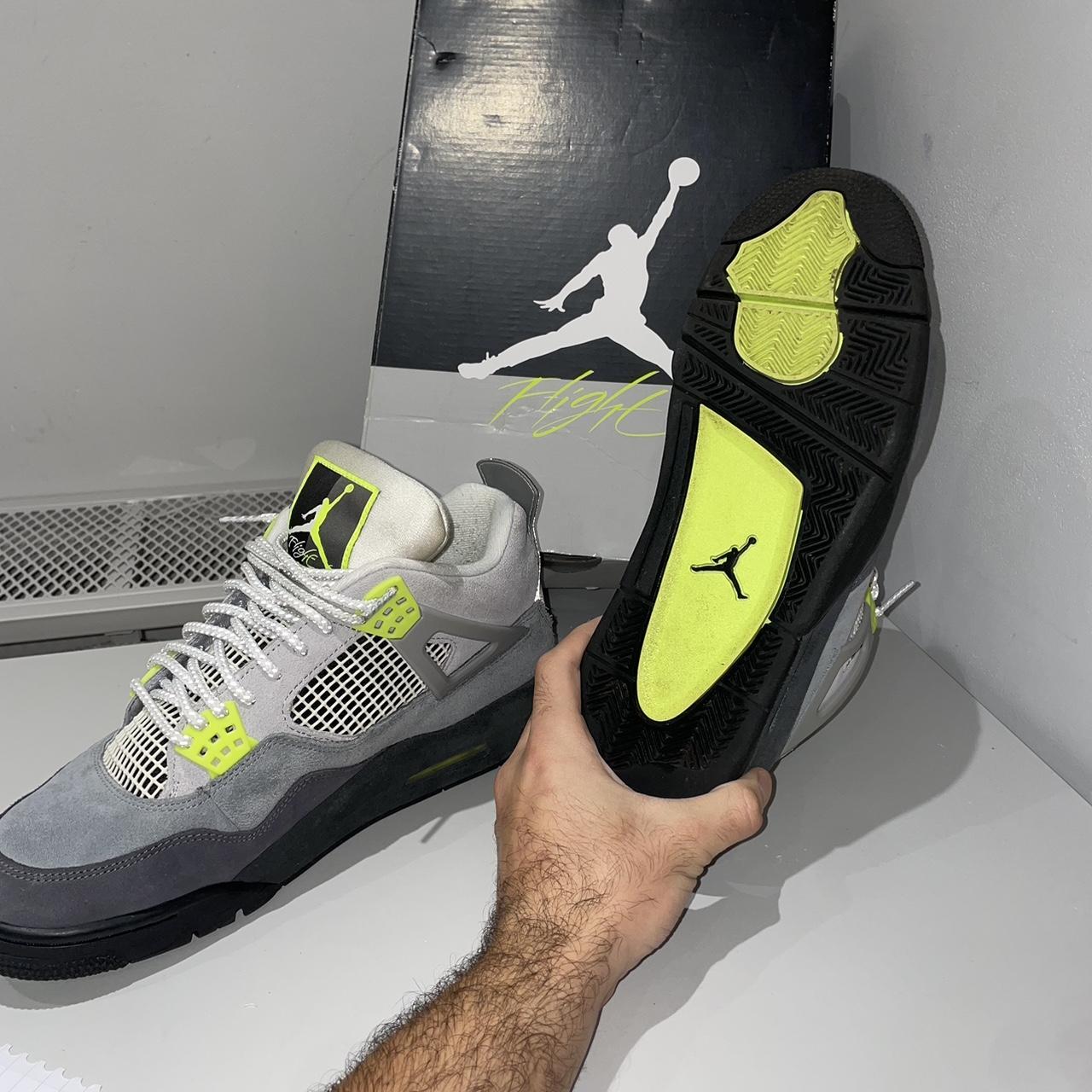 Jordan 4 Neon, size Uk 9, Like New as can see in... - Depop