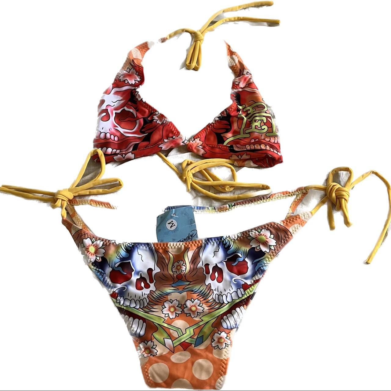 Ed Hardy Women's Red and Yellow Bikinis-and-tankini-sets | Depop