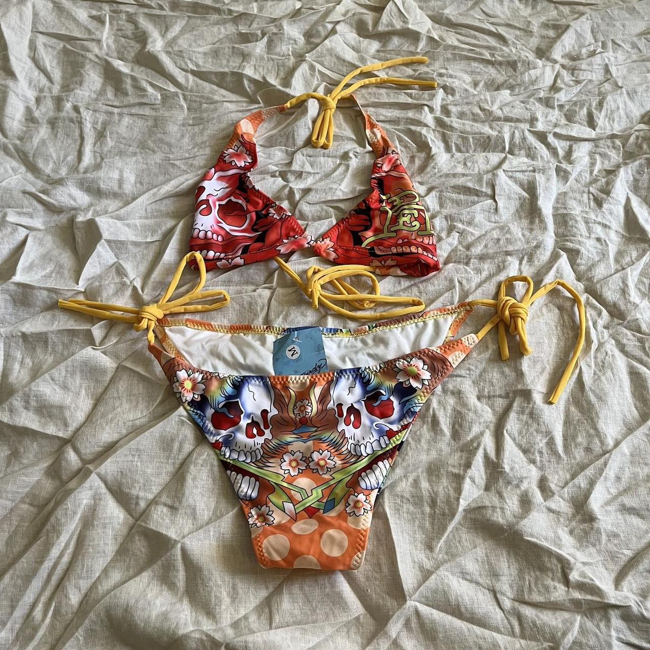 Ed Hardy Women's Red and Yellow Bikinis-and-tankini-sets | Depop